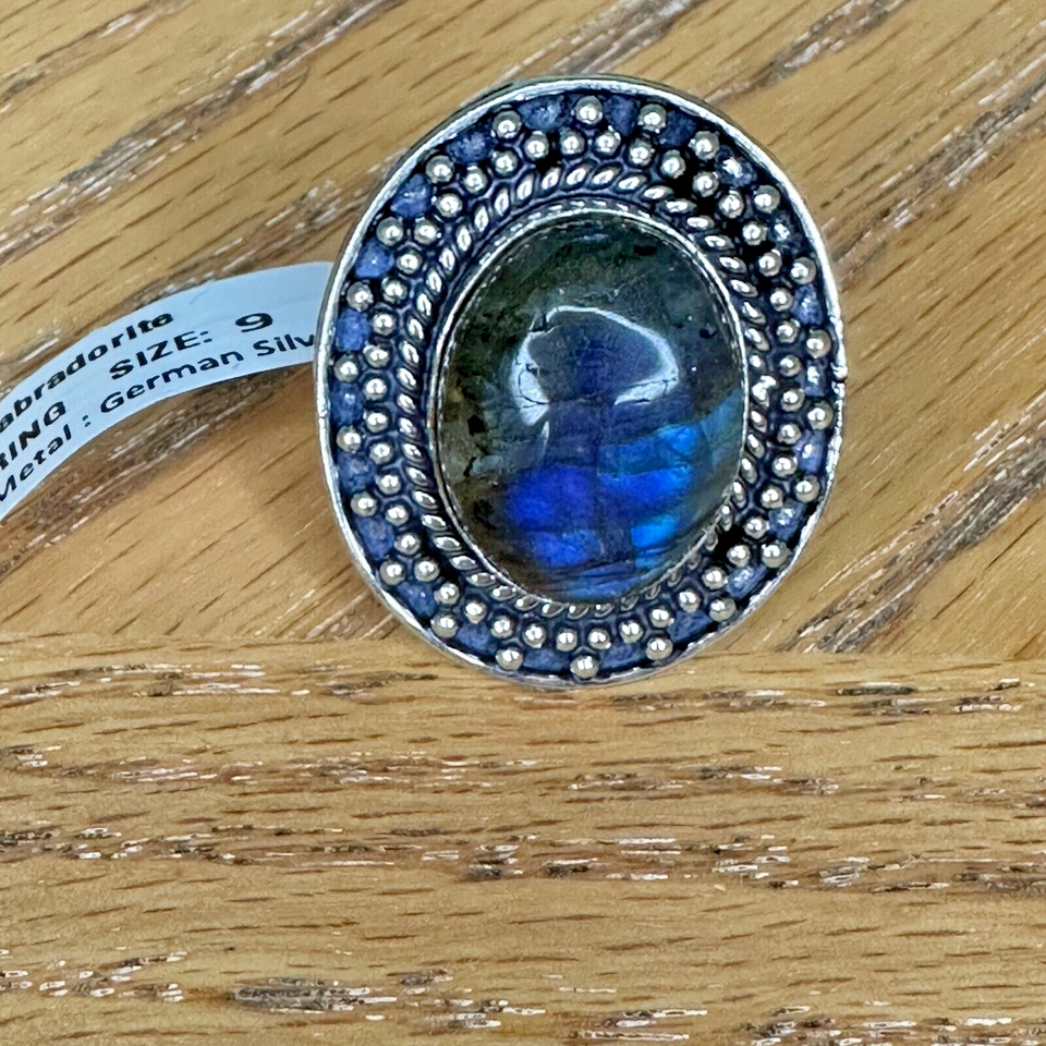Labradorite Real Gemstone Ring Large 1.25 Inches Ornate Setting Ring ...