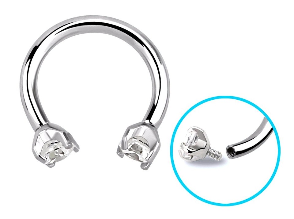 PAIR 16G PRONG SET CZ INTERNALLY THREADED NOSE RING TRAGUS HORSESHOE ...