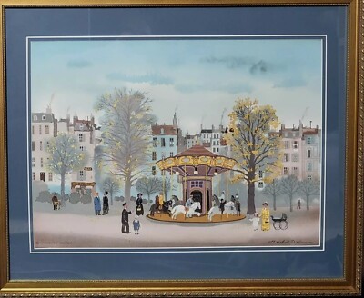 Michel Delacroix Lithograph Park & Carousel Scene 22"-18" Signed In ...