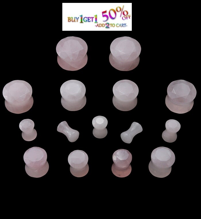 Pair 8g-25mm FACETED PINK ROSE QUARTZ STONE PLUGS Double Flare Gauges 2179 | eBay