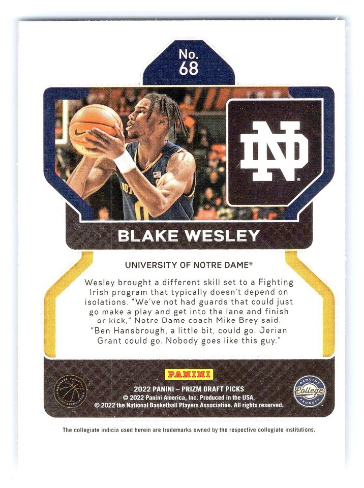 2022 Panini Prizm Draft Picks #68 Blake Wesley RC Basketball Rookie | eBay