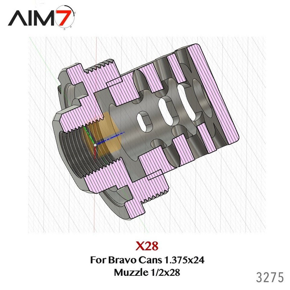 Aim7 X28 Muzzle Brake 1/2x28 For Tubes 1.375"x24 | eBay
