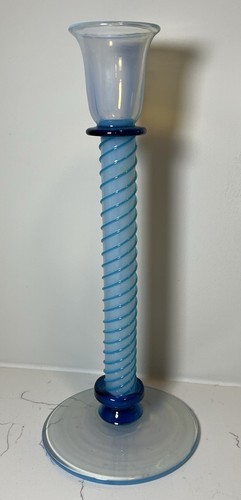 Fry Foval (attr.) 10 5/8” Candlestick Candle Holder Blue Art Opalescent ...