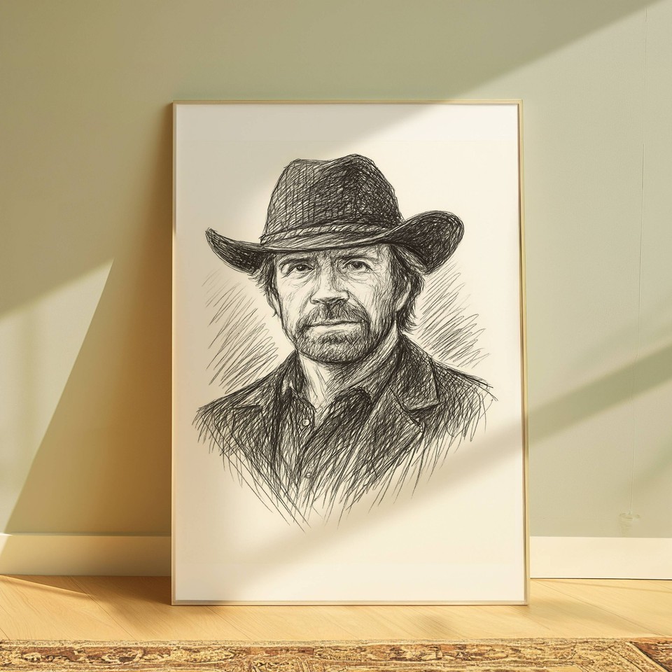 CHUCK NORRIS DRAWING PRINT PORTRAIT SKETCH 8" x 10" CHUCK NORRIS WALL ...