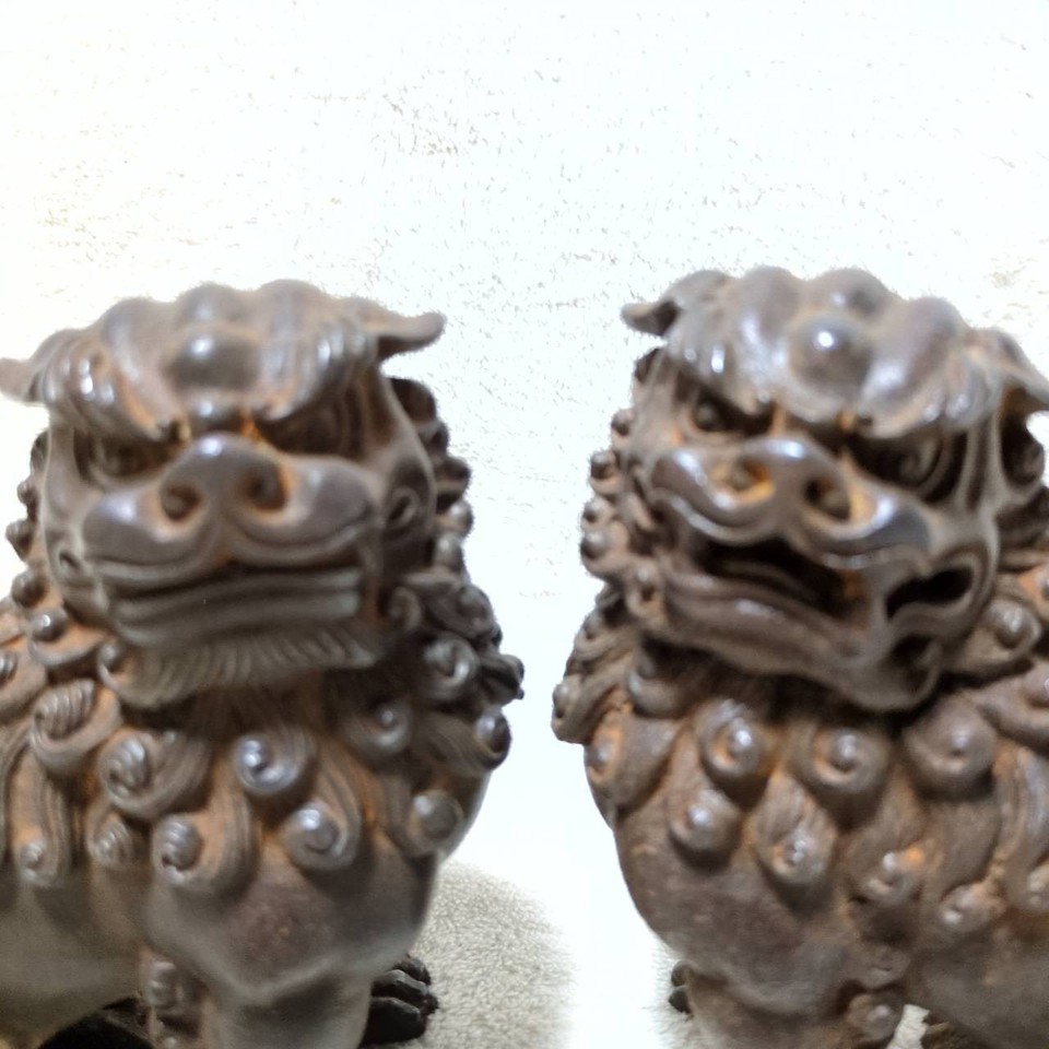 Okinawa Shisa Guardian Lion Dog Pair Cast Iron Statue 5 inch ...