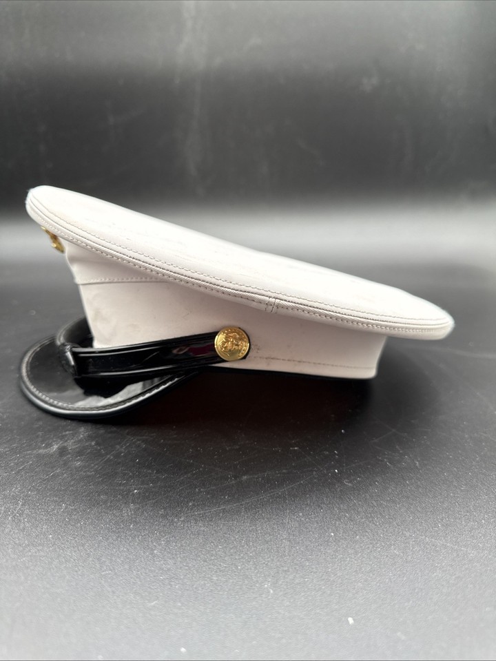 USMC Marine Corps Dress Blues Enlisted Service White Vinyl Cap Size 6 7 ...