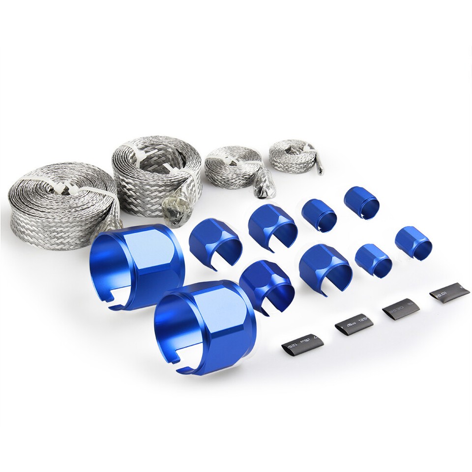 Universal Blue Stainless Steel Braided Radiator Hose Sleeving Dress-Up ...