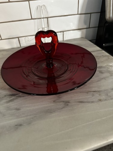 Paden City Penny Line Ruby Red Glass Handle Serving Sandwich Dish 1930s ...