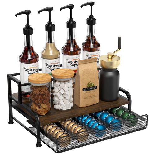 Coffee Syrup Rack Organizer, 3-Tier 8 Bottles Syrup Rack with Pod ...