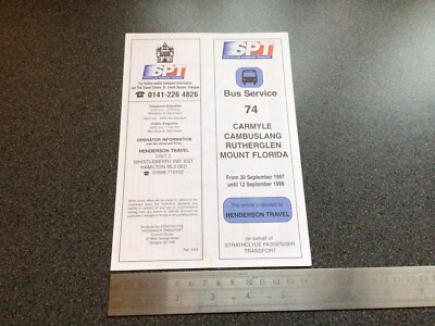Henderson Travel Scottish Bus Route 74 Timetable SPT September 1997 ...