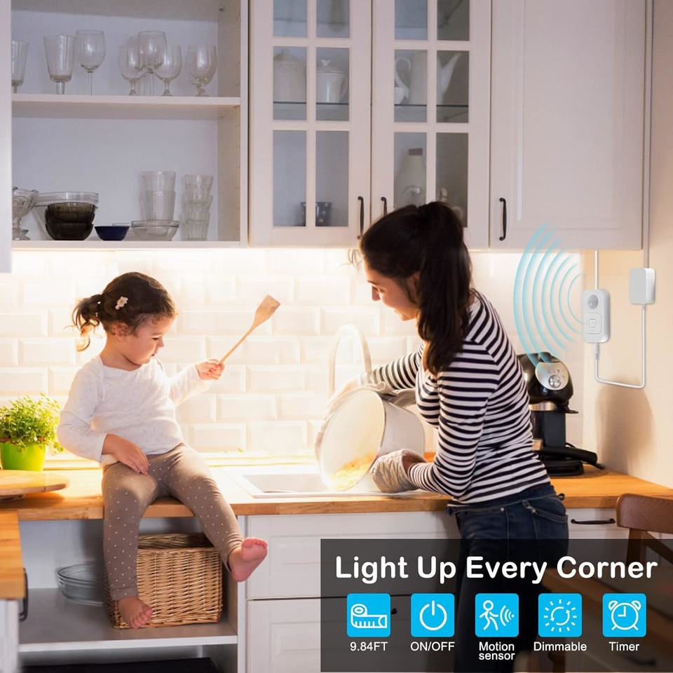Motion Sensor Under Cabinet Lights - Plug-in LED Strip Lights Indoor ...