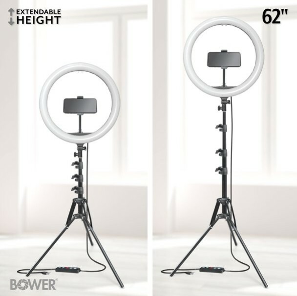 Bower 16" White & RGB Ring Light Kit w/ In-Line Remote & 62" Extendable ...