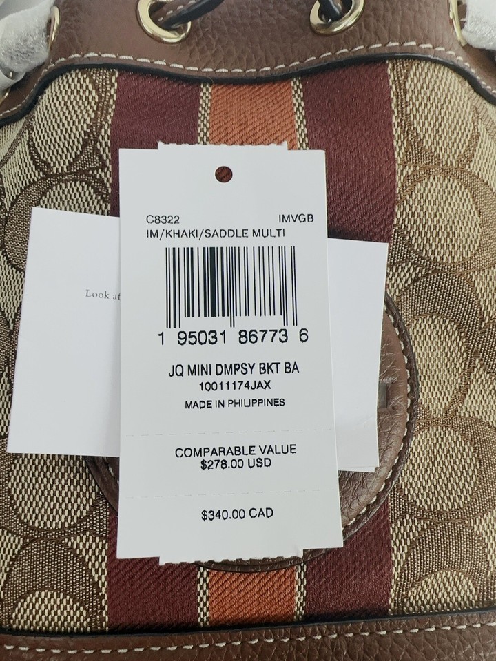 NWT Coach C8322 Mini Dempsey Bucket In Signature Jacquard With Stripe And Patch | eBay