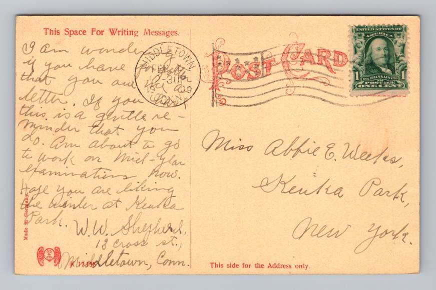 Bird's Eye View MIDDLETOWN Connecticut Antique Collotype Postcard Cover ...