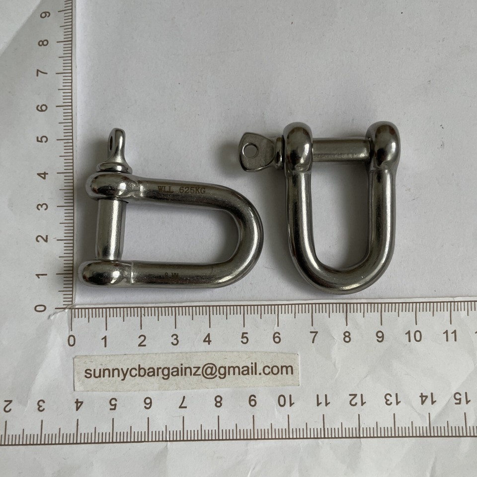 2 X 8mm Polished 304 Stainless Steel D Shackles. 625kg W.L.L. NEW. Free ...