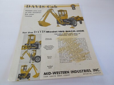 Davis Cab for 185 Backhoe Sales Brochure 1 Page | eBay