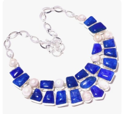 Dark Ink Blue Crack Crystal River Pearl Gemstone Handmade Jewelry ...