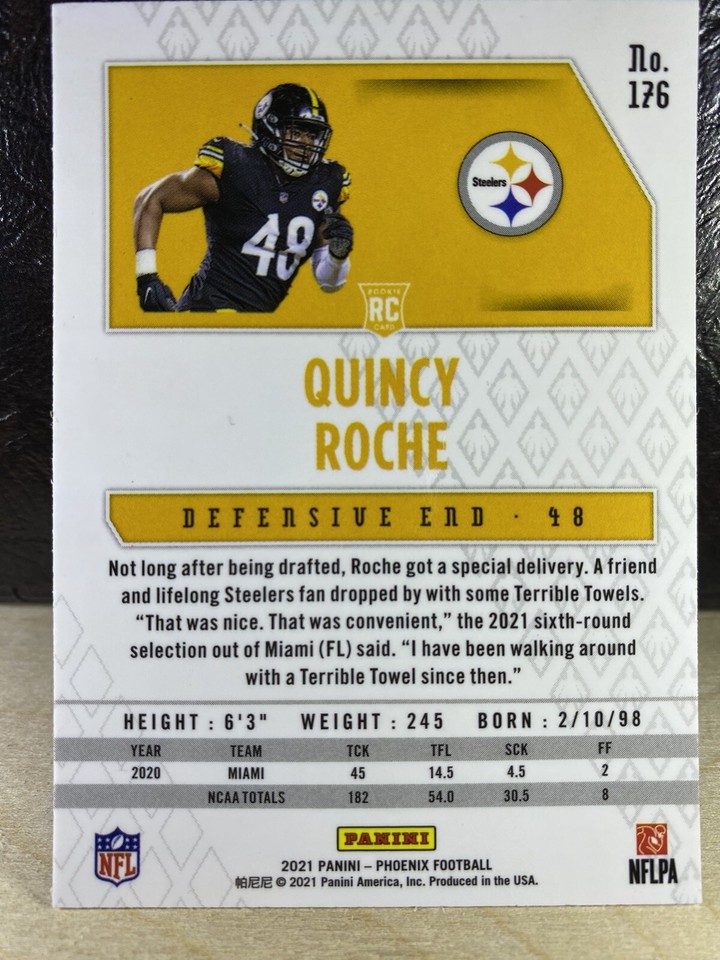 2021 Panini Phoenix Fire Burst QUINCY ROCHE #176 Steelers Rookie RC NM ...