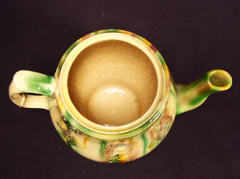 VERY RARE 1750s WHIELDON WARE TEAPOT GREEN & BROWN GLAZE LIGHT YELLOW ...