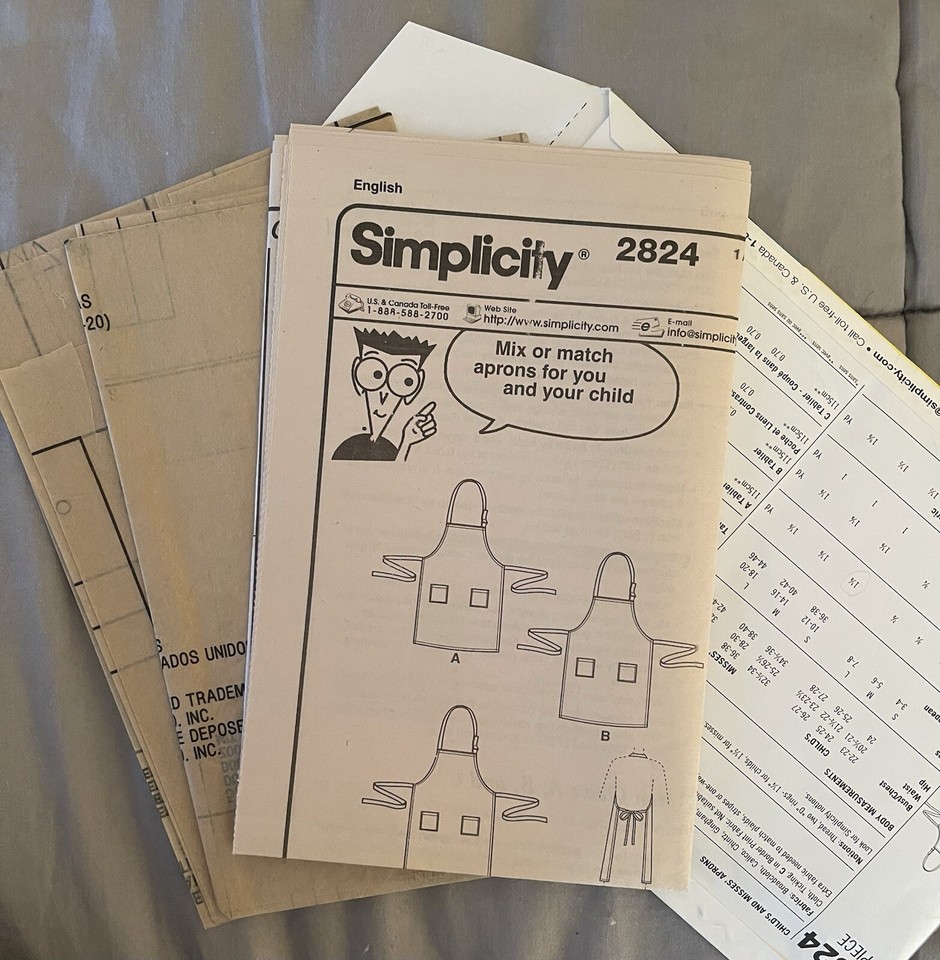 Simplicity 2824 Ladies Childs Aprons Sewing Pattern | eBay