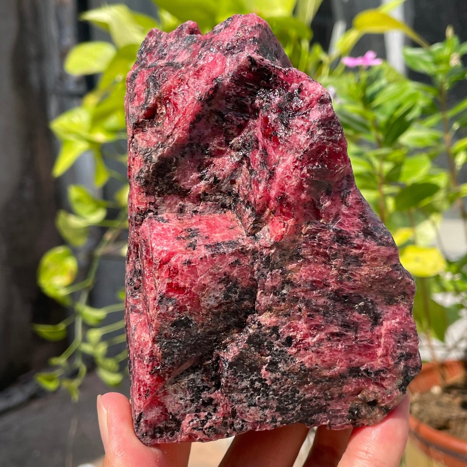 2.94lb Large Rough Stone Natural Red Black Rhodonite Quartz Crystal ...
