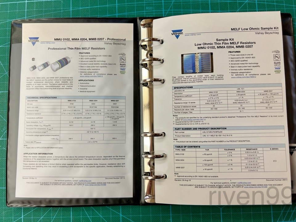 Vishay Low Ohmic 1420pc MELF Resistor Sample Book, Kit, 0.1 to 9.1 Ohm ...