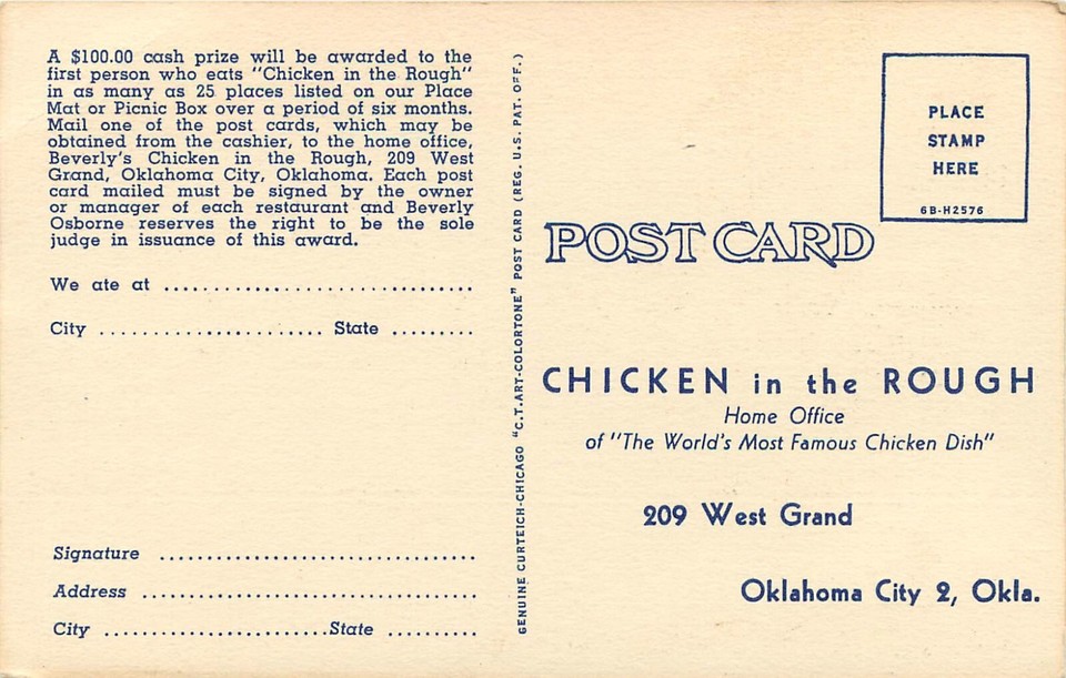 c1940s Chicken In The Rough Restaurant, Oklahoma City, OK Postcard (A ...