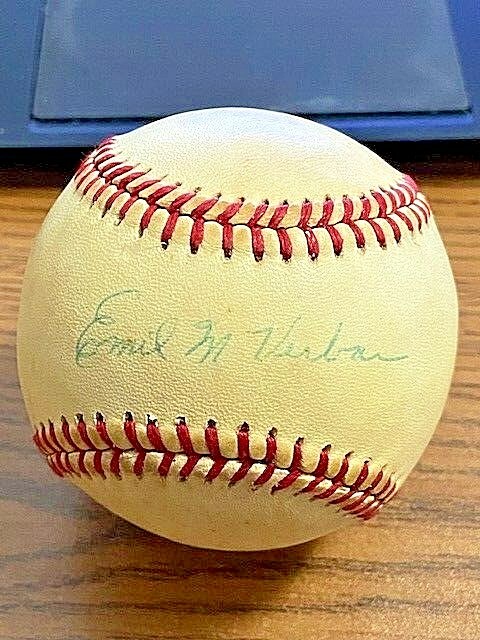 EMIL VERBAN SIGNED AUTOGRAPHED ONL FEENEY BASEBALL! Cardinals, Phillies ...