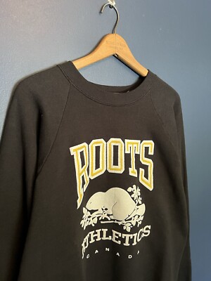 Vtg ROOTS Sporting Goods Black Canada Athletics 80s Crewneck Sweatshirt ...