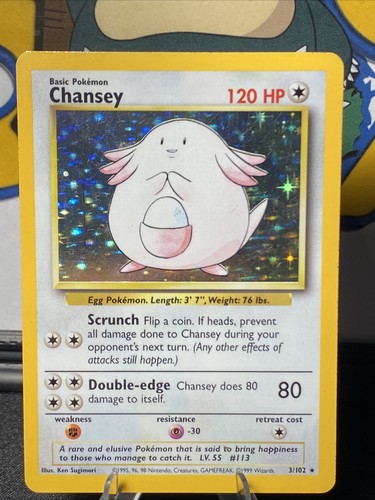 Pokémon TCG Chansey 3/102 Base Set Unlimited Holo Rare Vintage 1999 ...