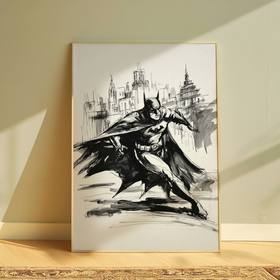 BATMAN INK DRAWING PRINT PORTRAIT SKETCH 8" x 10" BATMAN DC PRINT WALL ...