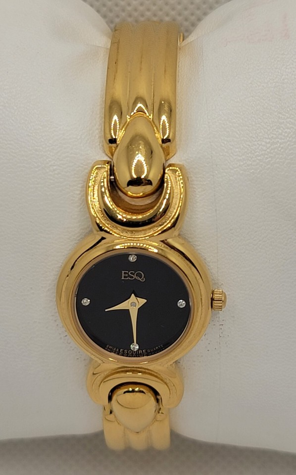 Ladies ESQ Diamond Black Dial Gold Tone Analog Watch 100256 H7 | eBay