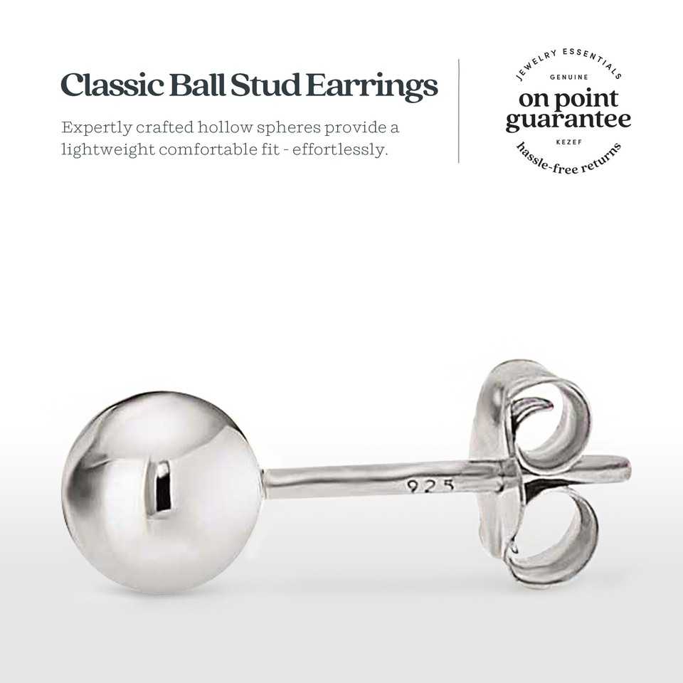 Sterling Silver High Polished Round Ball Stud Earrings - 3 Size Set ...