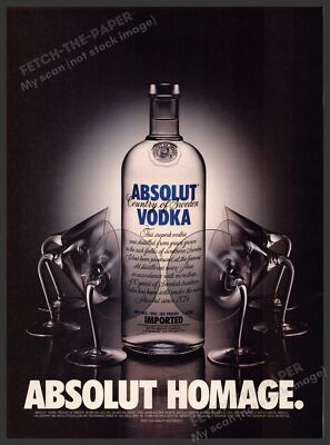Absolut Homage 2000s Magazine Print Advertisement 2000 Bowing Glasses ...