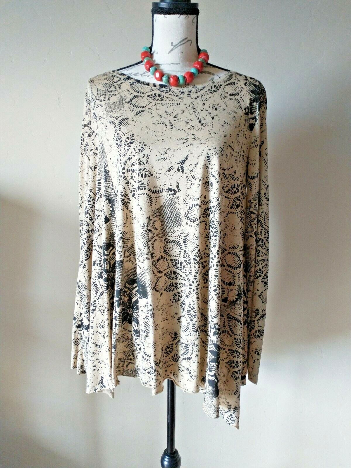 Peruvian Connection Knit Swing Top Long Sleeve Raw He… - Gem