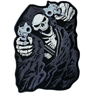 Grim Reaper Skull Skeleton Guns Back Patch | Scary Biker Motorcycle ...