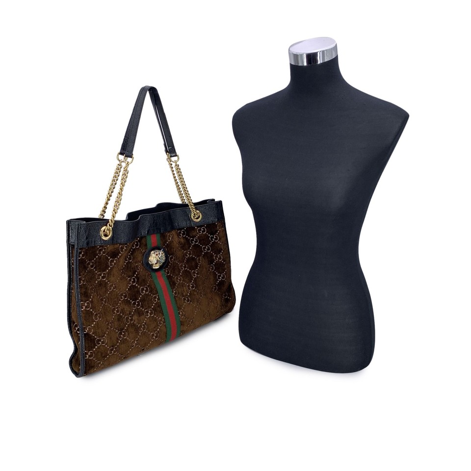 Authentic Gucci Brown Monogram Velvet Large Rajah Tote Shoulder Bag | eBay