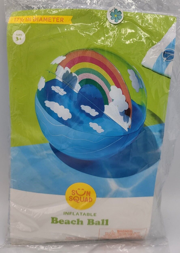 SUN SQUAD~INFLATABLE BEACH BALL 17 1/2" WITH RAINBOW & CLOUDS - NEW ...