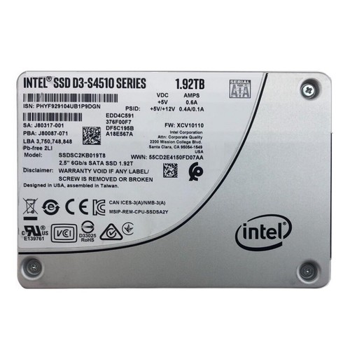 Intel S4510 Series 1.92TB SSD 2.5" SATA 6Gb/s SSDSC2KB019T8 Solid State ...