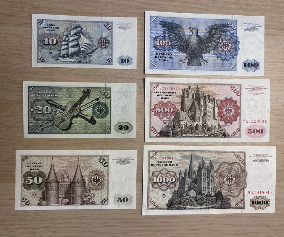 10 20 50 100 500 1000 DM Geldschein Deutsche Mark Banknote Schein 1977 ...