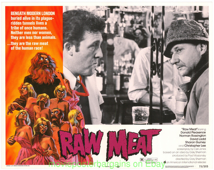 RAW MEAT LOBBY CARD 11x14 SET CHRISTOPHER LEE DONAL PLEASENCE HORROR ...