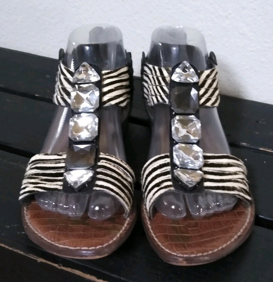 Sam Edelman "Galina" Zebra Print Fur Ankle Strap Gladiator Sandals US7 ...