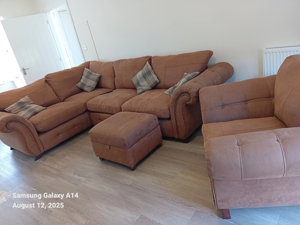 Used brown DFS righthand corner sofa with arm chair and footrest. URGENT | eBay UK
