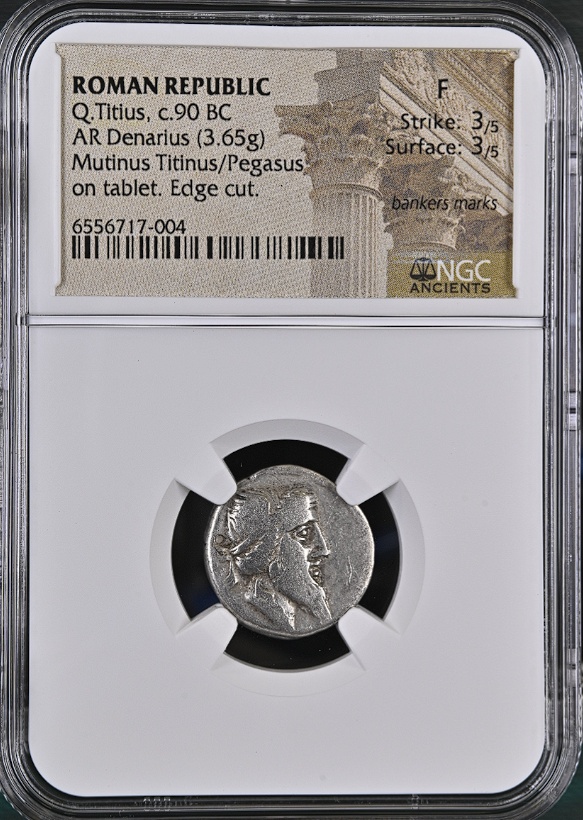 NGC Roman Republican Silver Denarius, Q. TITIUS Moneyer, Mutinus ...