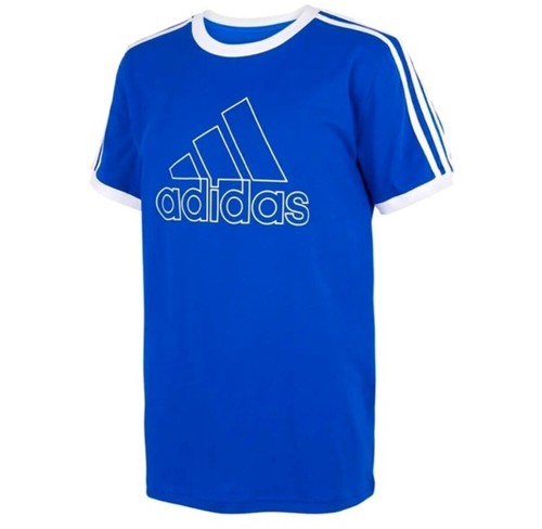 Adidas Youth Boys XL (18-20) Blue/White Ringer Tee T-ShirtThree-Stripe ...