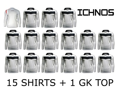 ICHNOS WHITE BLACK ADULT MATCH DAY TEAM KIT FOOTBALL SHIRTS 15 PLAYERS ...