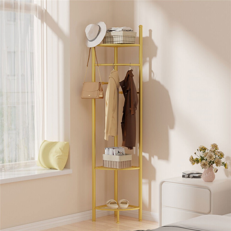 Gold Tall Clothing Racks Garment Clothes Shelf for Entryway Bedroom ...