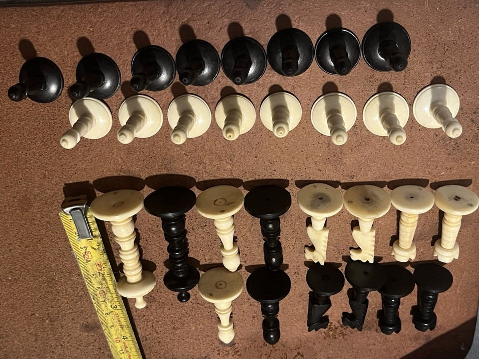 Antique Ivory Chess Set Beautiful Set In Stunning Inlaid Wooden Case ...