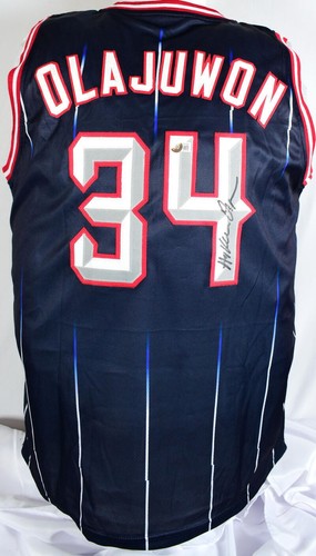Hakeem Olajuwon Autographed Blue Pro Style Jersey- Beckett W Hologram ...