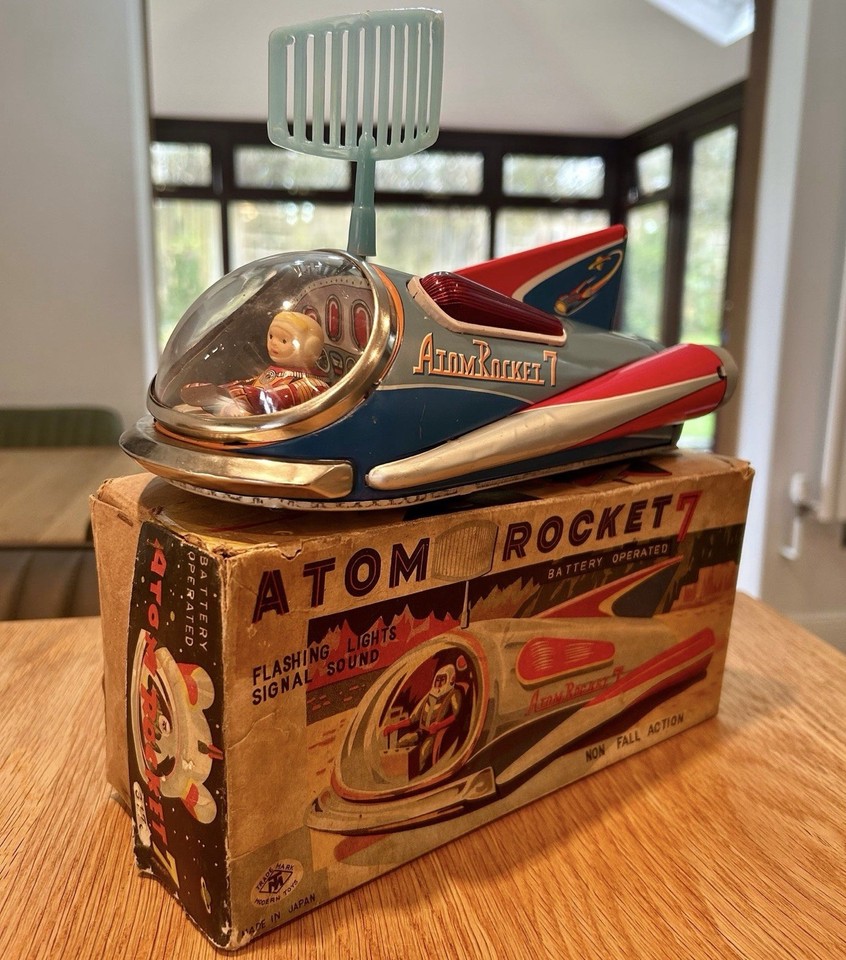 1960s Masudaya Japan Tin Battery Operated Atom Rocket 7 Space Toy ...